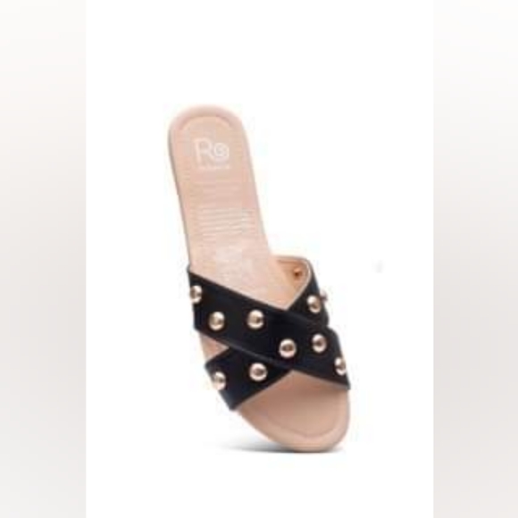 Rollasole | Shoes | New Rollasole Black Sandals With Gold Studs | Poshmark